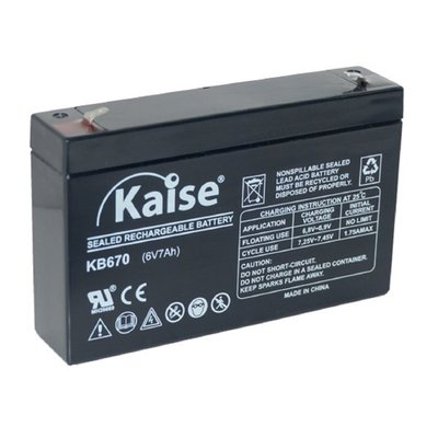 Bateria Estacionária VRLA 6V 7,2Ah Kaise KB670 Pistão Shop