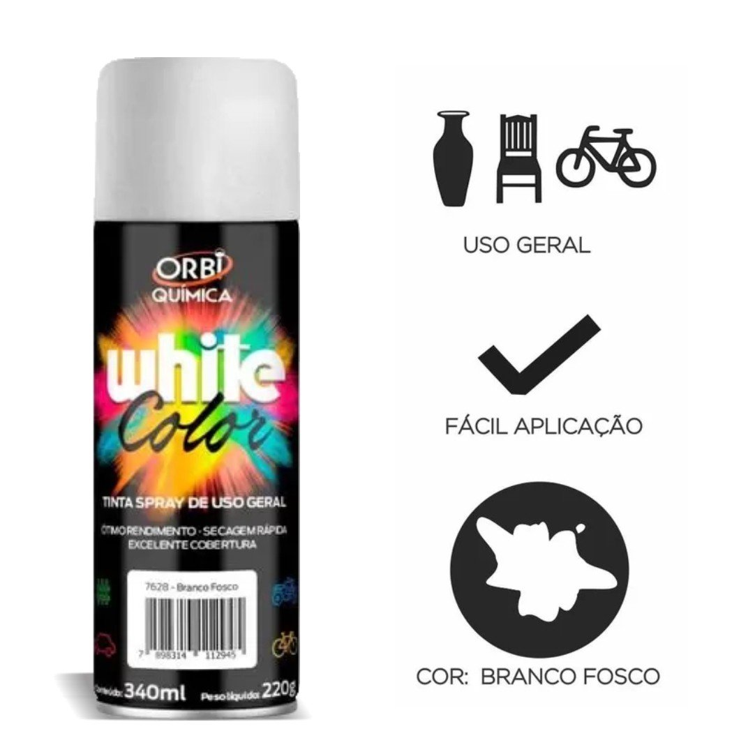 Tinta Spray White Color Uso Geral Branco Fosco Pistão Shop