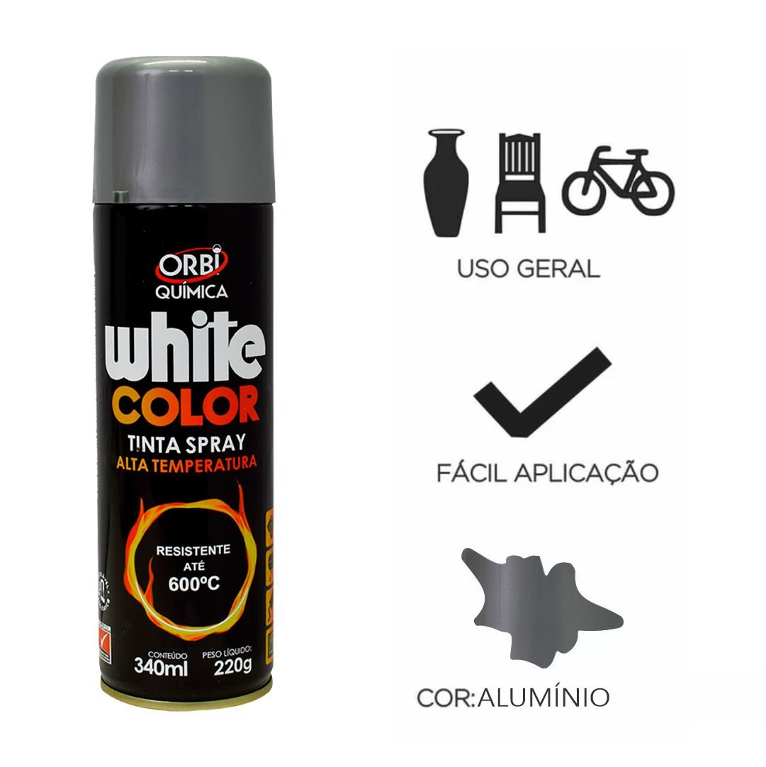Tinta Spray White Color Alta Temperatura Alumínio 340ml