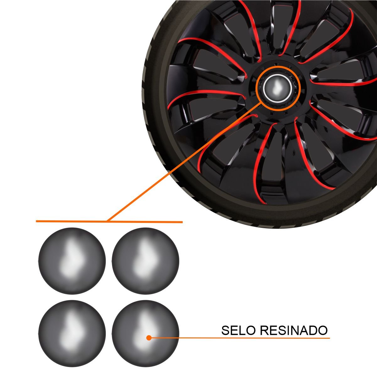 Jogo Calota Aro 14 Model Black Red Sandero Logan Clio Scenic Kwid ...